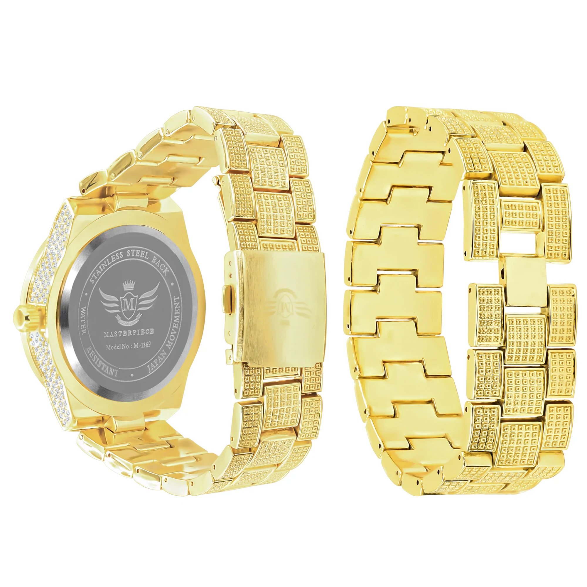 Full Iced Out Bling Uhr Armband Set - gold | ICED-OUT.BIZ